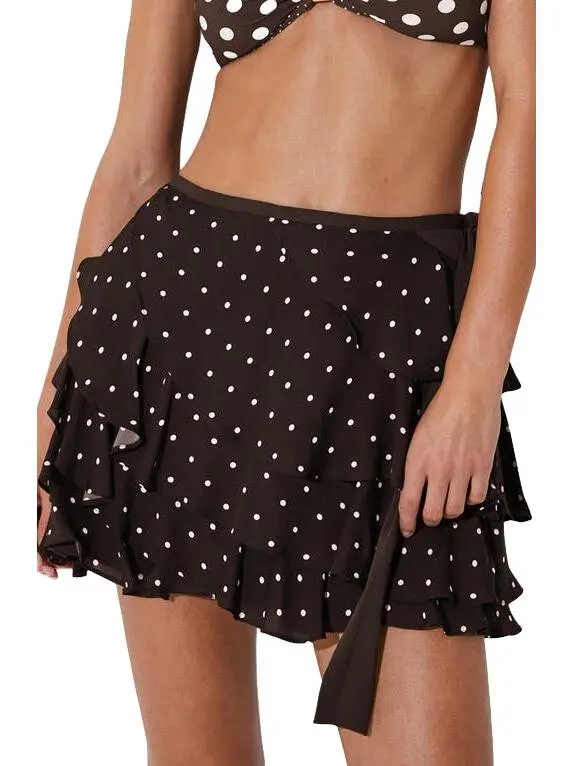 REISS Polka Dot Tiered Ruffle Skort - Chocolate Brown
