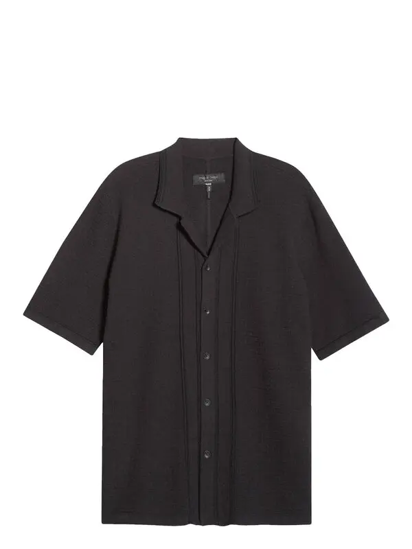 Rag & Bone Zuma Short Sleeve Ottoman Stitch Camp Shirt - Black