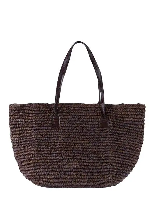 JELAVU Woven Raffia Tote - Chocolate