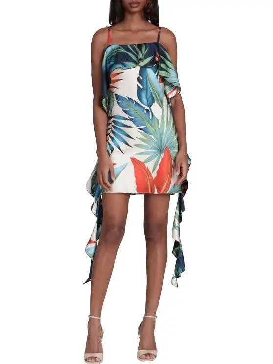 Avec Les Filles Asymmetric Ruffle Print Minidress - Birds Of Paradise