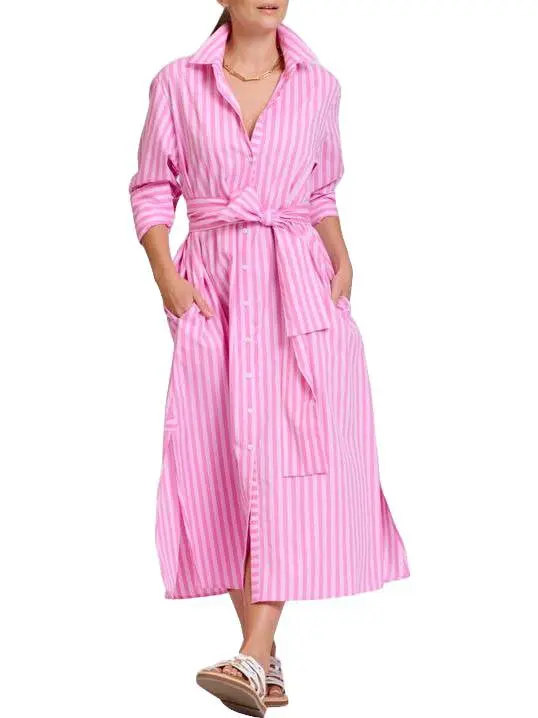 SHIRTY Stripe Oversize Cotton Poplin Shirtdress - Double Pink Stripe