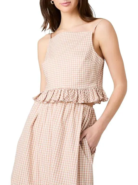 French Connection Lilah Gingham Crop Camisole - Petite Gingham Almond Nude