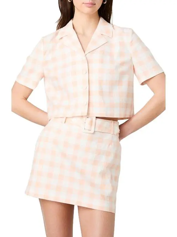French Connection Aspen Gingham Linen Blend Crop Shirt - Seashell Gingham