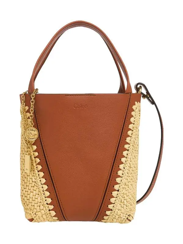 Chloé Crochet & Leather Spin Tote - Clay Brown