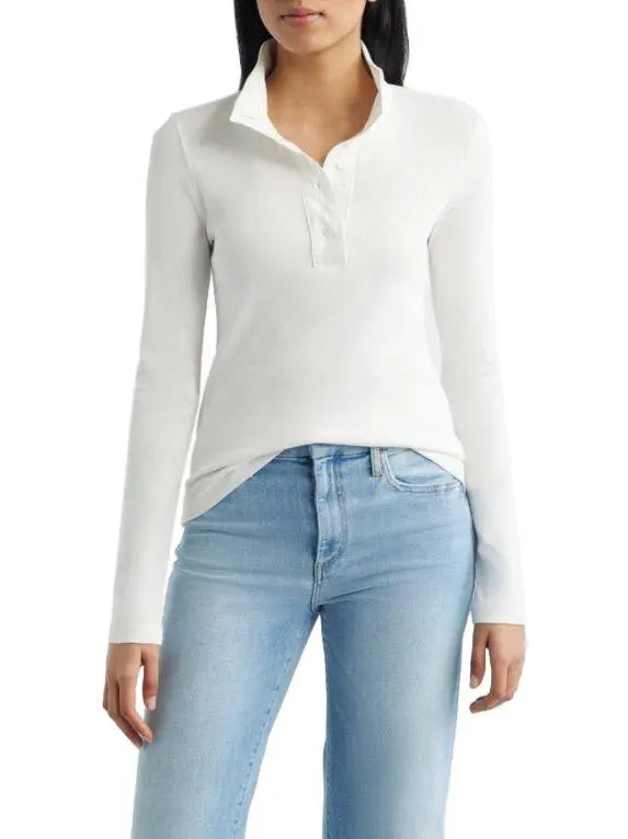 MAVI Cotton Turtleneck Top With Button Placket - Antique White