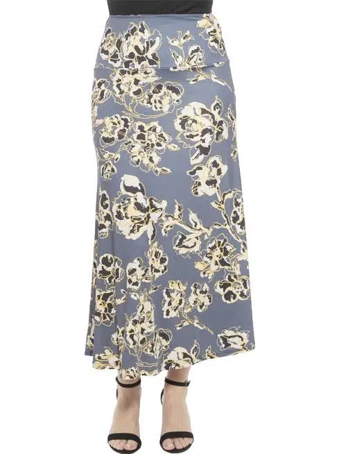 24SEVEN COMFORT APPAREL Floral A-line Maxi Skirt - Grey Multi