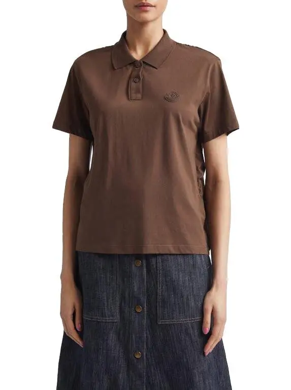 Moncler Pleated Back Mixed Media Polo - Neutral