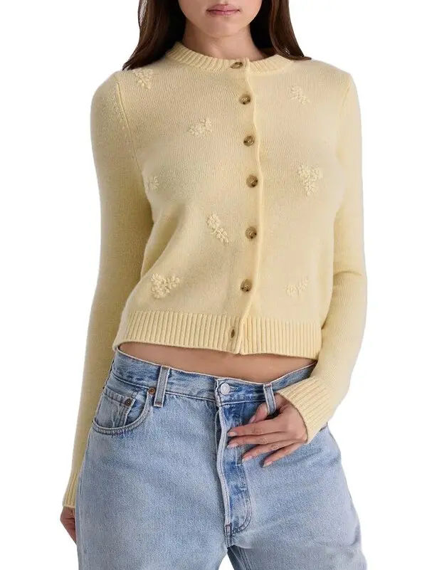House Of Cb Wool & Cashmere Cardigan With Floral Embroidery - Lemon