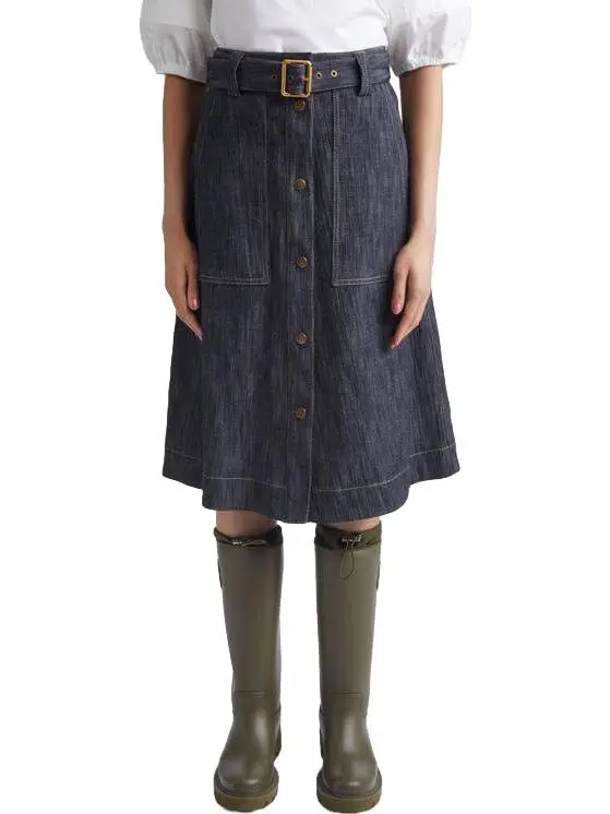 Moncler Belted Denim Midi Skirt - Blue