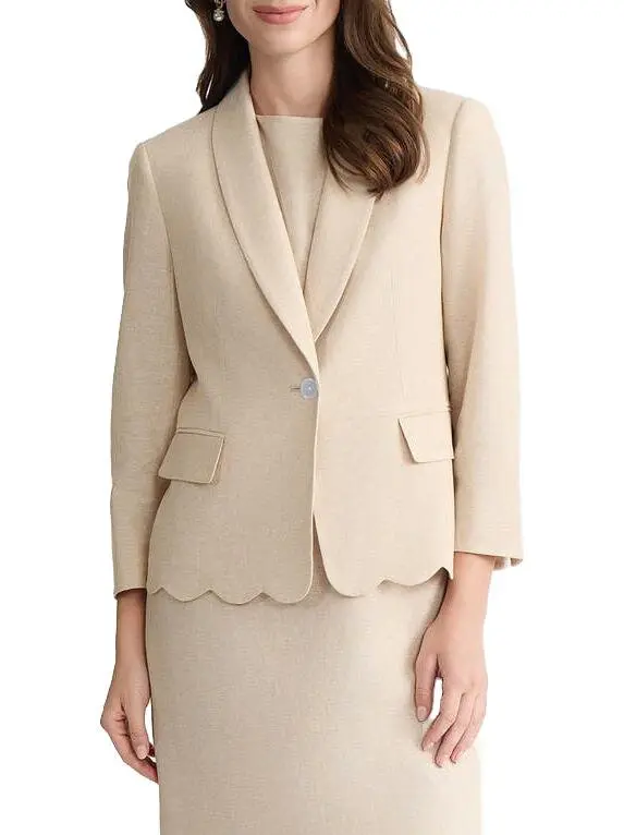 KASPER Scallop Hem One-button Blazer - Tosdwt/vnilaice