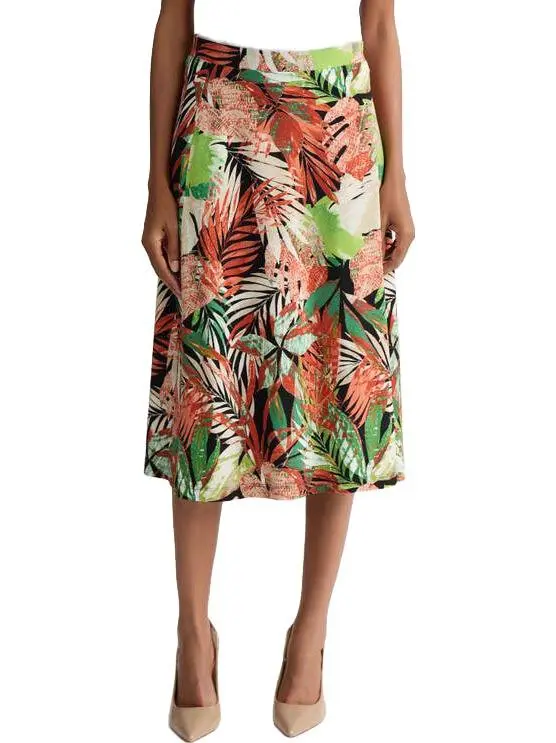 KASPER Tropical Print Pull-on Midi Skirt - Red/green/black Multi