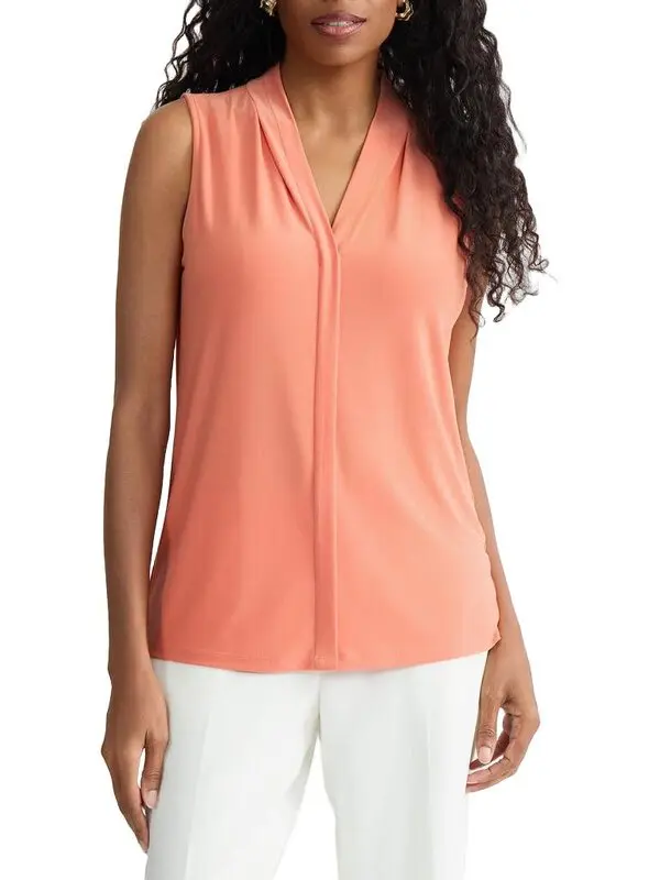 KASPER Pleated Sleeveless Top - Mandarin