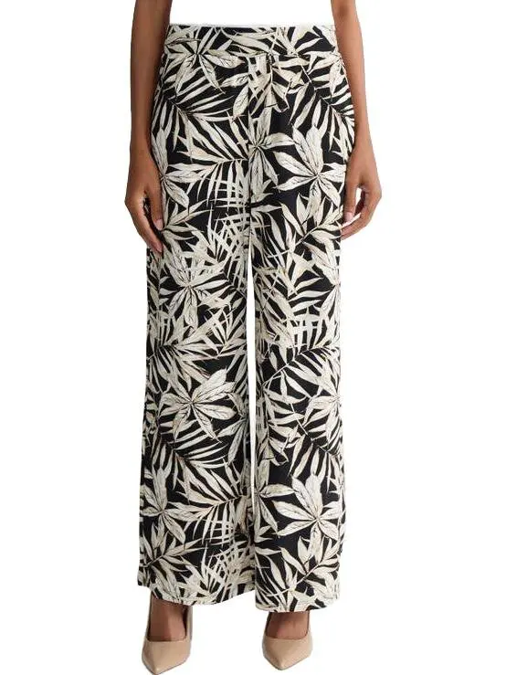 KASPER Printed Wide Leg Pants - Black Multi