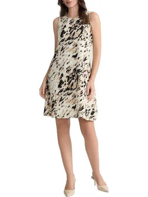 KASPER Sleeveless Abstract Print Swing Dress - Toasted Wheat Multi