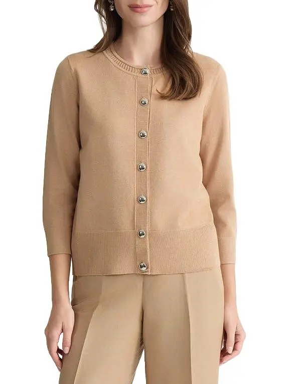 KASPER Rib Trim Cardigan - Toasted Wheat