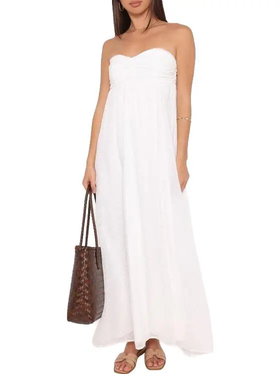 PETAL & PUP Vee Clip Dot Strapless Maxi Dress - White