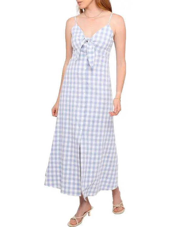 PETAL & PUP Gingham Check Midi Dress - Blue Gingham