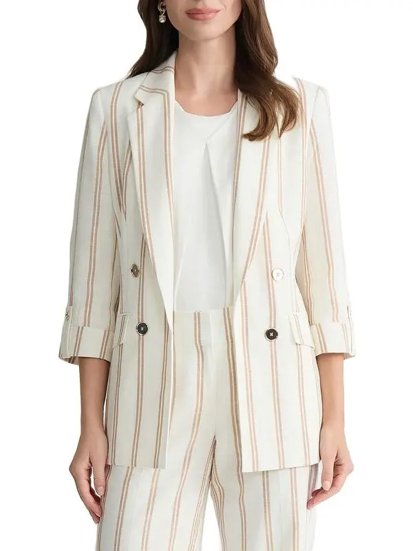 KASPER Striped Open Front Blazer - Vnlaice/tosdwht
