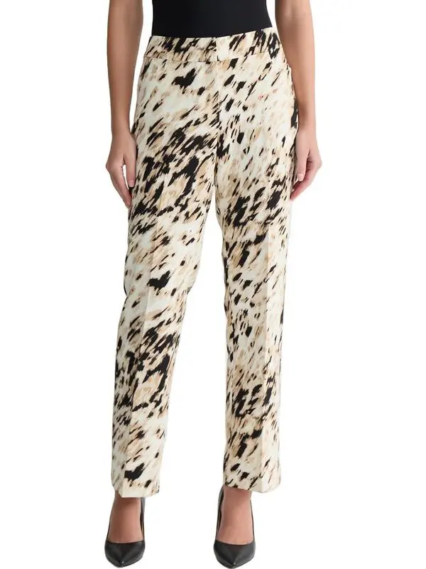KASPER Printed Straight Leg Trousers - Toasted White Multi