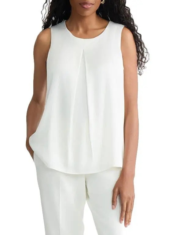 KASPER Box Pleat Sleeveless Satin Top - Vanilla Ice