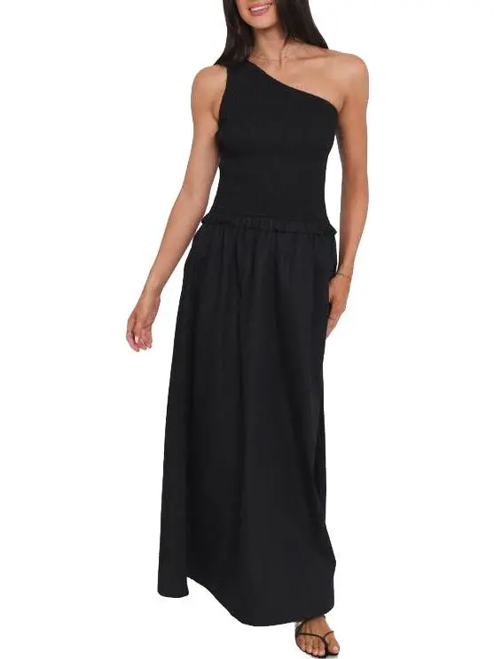 PETAL & PUP One-shoulder Maxi Dress - Black