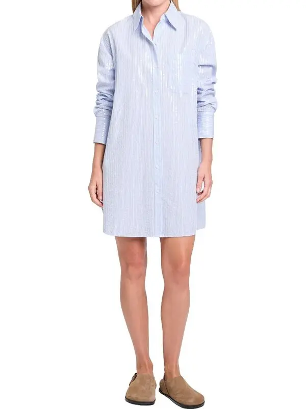 TWP Oversized Sequin Cotton Shirtdress - Blue/midnight