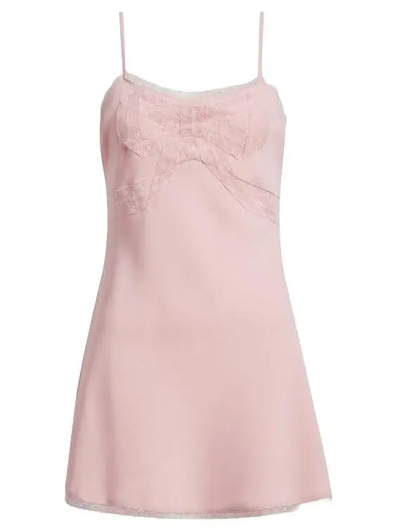 LoveShackFancy Mirelis Bow Satin Minidress - Potpourri Pink