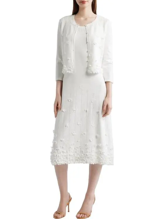 Elie Tahari Alana Floral Appliqué Cardigan - Sky White