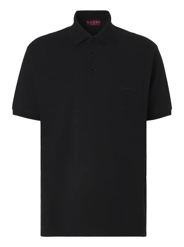 Gucci Horsebit Cotton-blend Pique Polo Shirt - Black