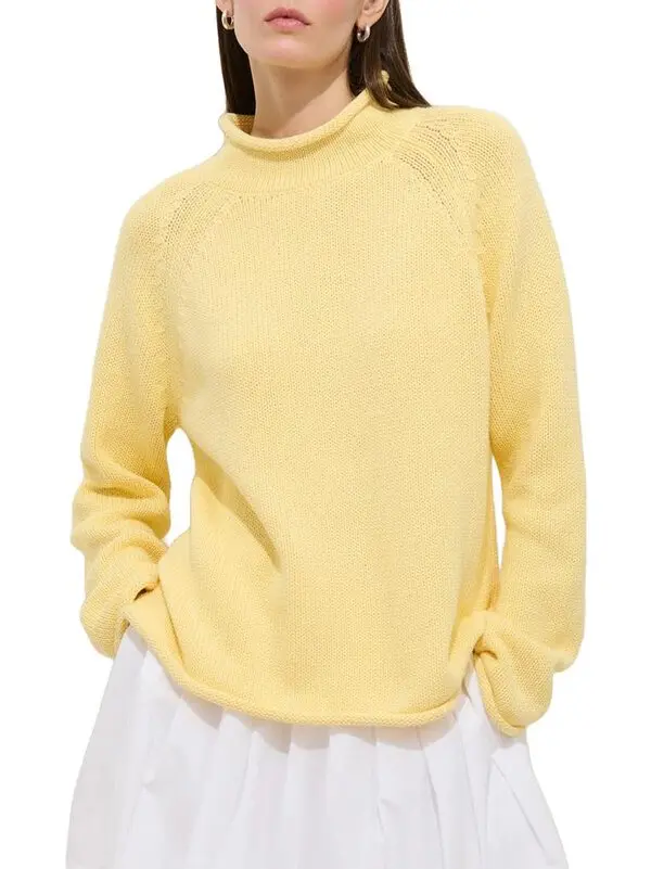 ALEX MILL Eastport Roll Trim Long Sleeve Sweater - Double Cream