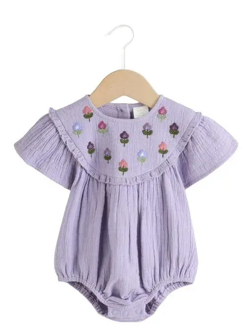 NEXT Embroidered Cotton Gauze Bodysuit - Purple