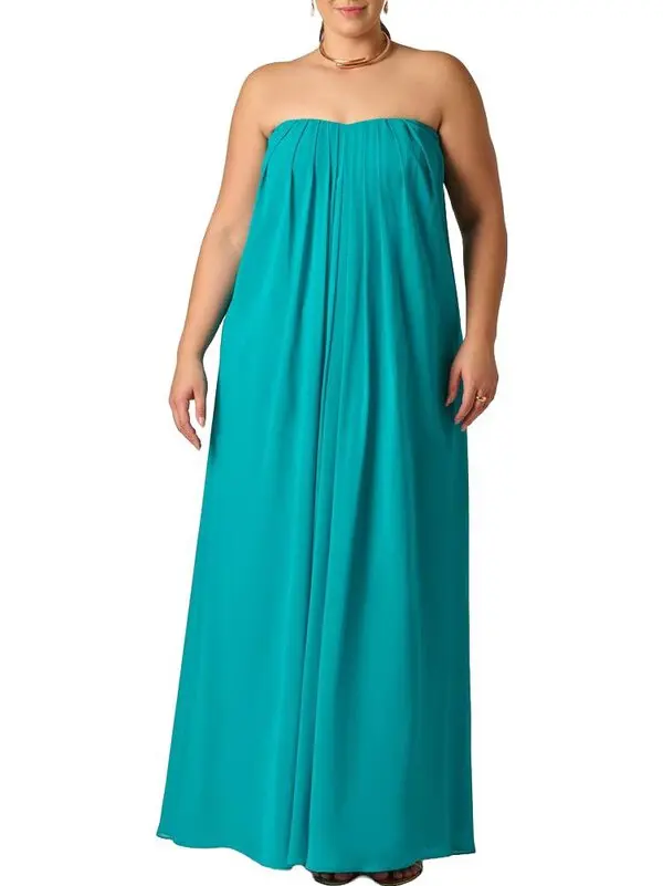 Adrianna Papell Strapless Chiffon Gown - Turquoise