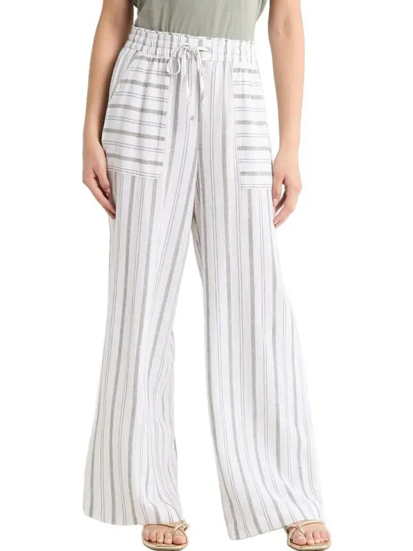 Splendid Stella Stripe Linen Blend Paperbag Pants - Eucalyptus Green/white
