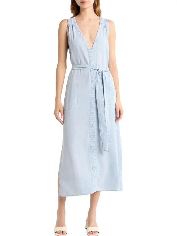 Splendid Landon Sleeveless Denim Maxi Dress - Bleached Indigo Blue