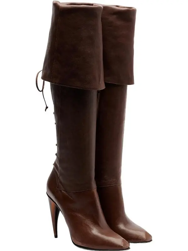 Alexander McQueen Horn Lace-up Leather Knee-high Boots - Brown