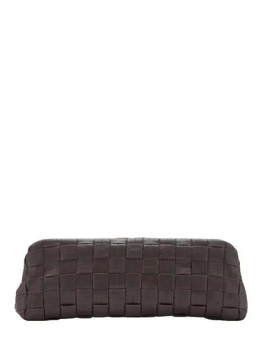 Mango Braided Faux Leather Frame Clutch - Chocolate