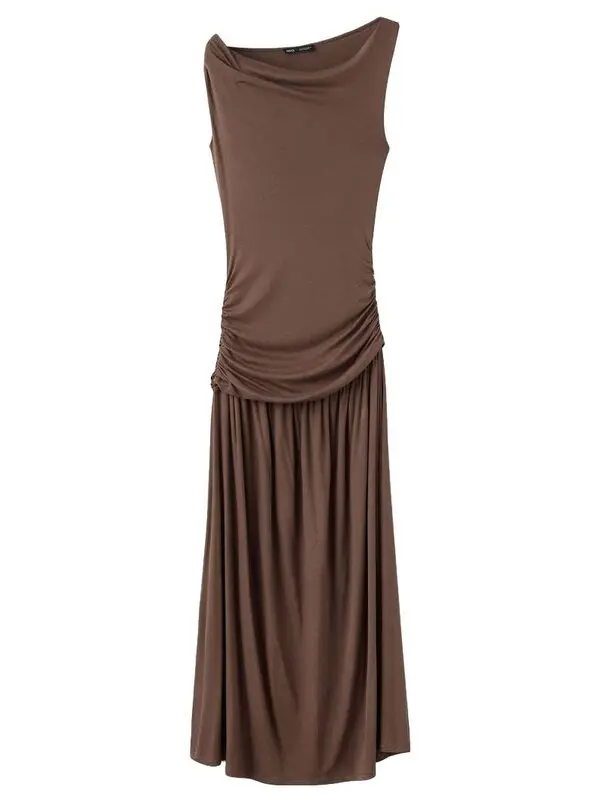 Mango Asymmetric Gather Maxi Dress - Brown