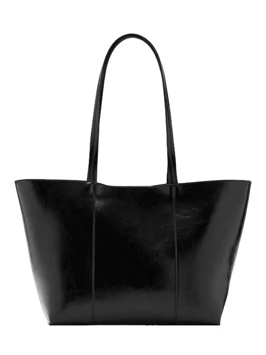 Mango Faux Leather Shopper Bag - Black