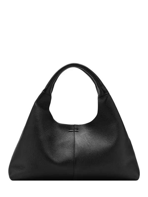 Mango Slouchy Leather Shoulder Bag - Black