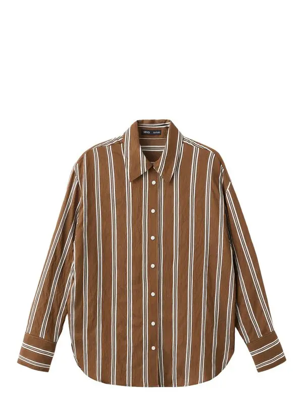 Mango Stripe Straight Button-up Shirt - Brown