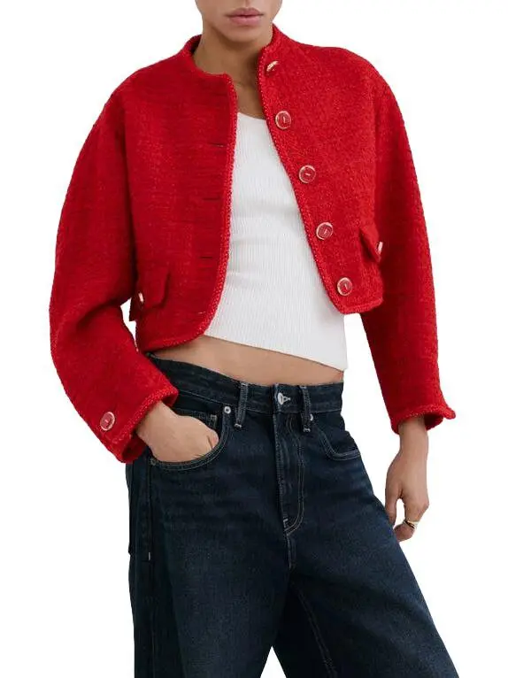 Mango Jewel Button Tweed Jacket - Red