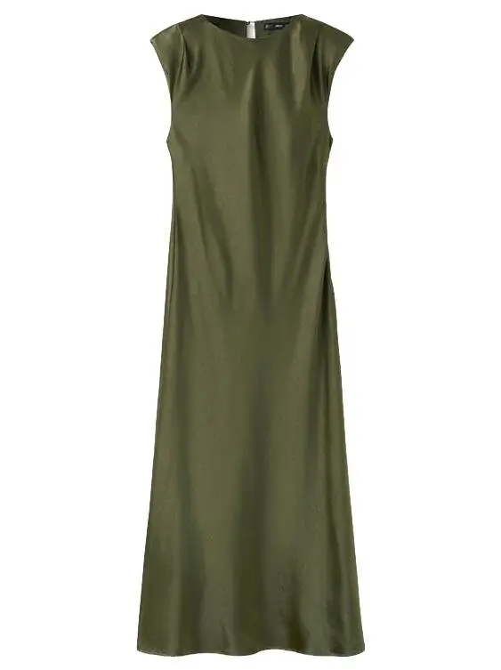 Mango Sleeveless Satin Maxi Dress - Green