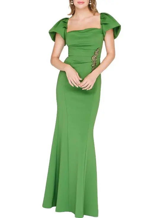 Js Collections Scotlyn Puff Sleeve Gown - Deep Green