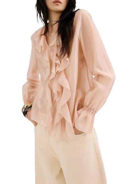 Mango Ruffle Chiffon Top - Pastel Pink