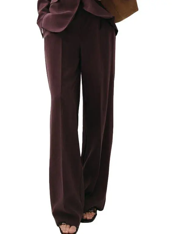 Mango Pleated Mid Rise Wide Leg Trousers - Purple