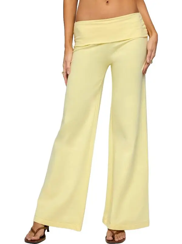 EDIKTED Wide Leg Foldover Pants - Yellow