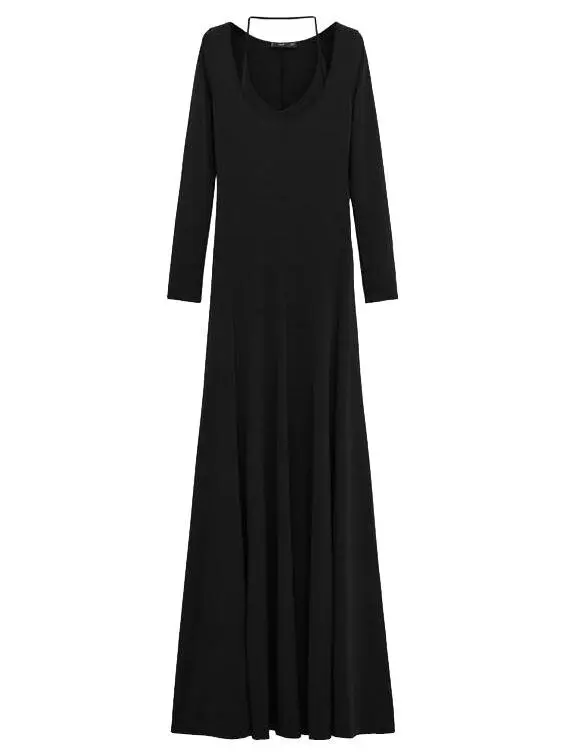 Mango Long-sleeve Knit Maxi Dress With Halter Neck - Black
