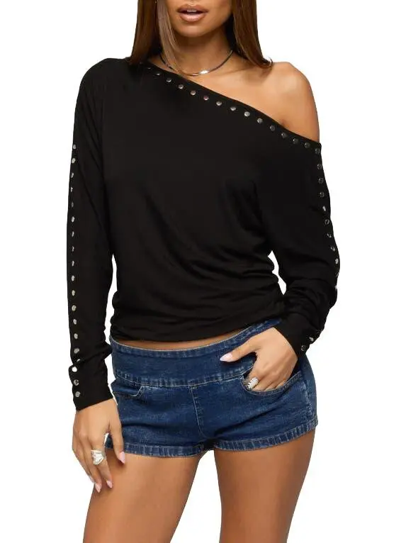 EDIKTED Studded One-shoulder Top - Black