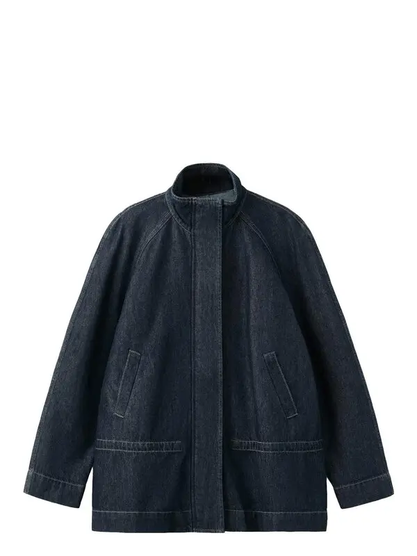 Mango Gathered Waist Denim Parka - Open Blue
