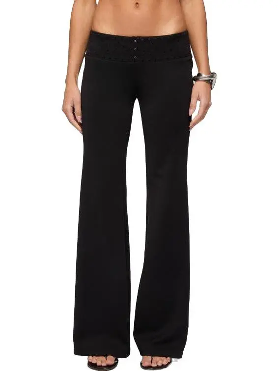 EDIKTED Sequin Waist Flare Pants - Black